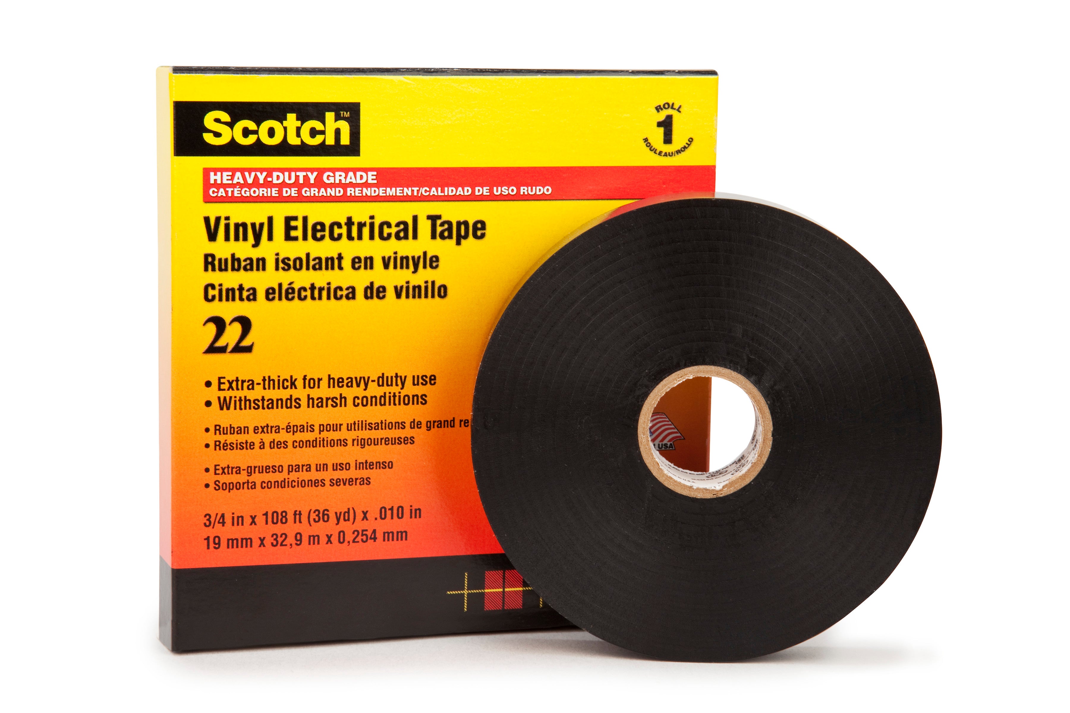3M Scotch 22-1X36 ~ Heavy Duty Vinyl Electrical Tape 22 Black 10 mil (1 ...
